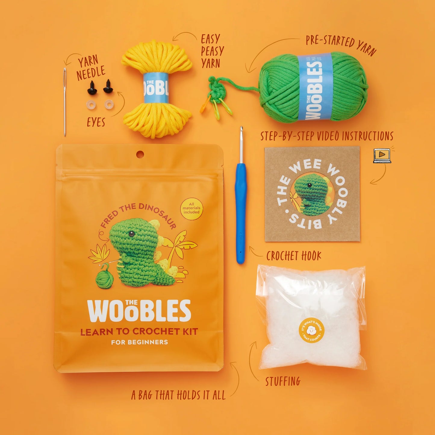 The Woobles: Fred The dinosaur [Learn to Crochet Kit For Beginners ...